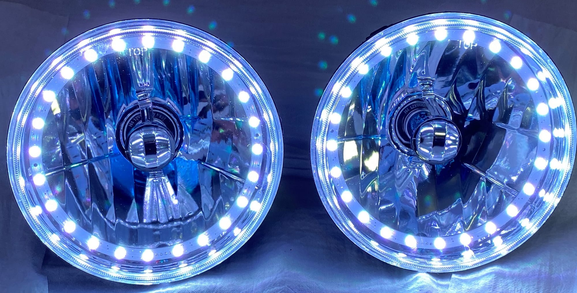 One Pair of 7 Inch Round Elite Diamond Multi-Color Halo Headlights with ...