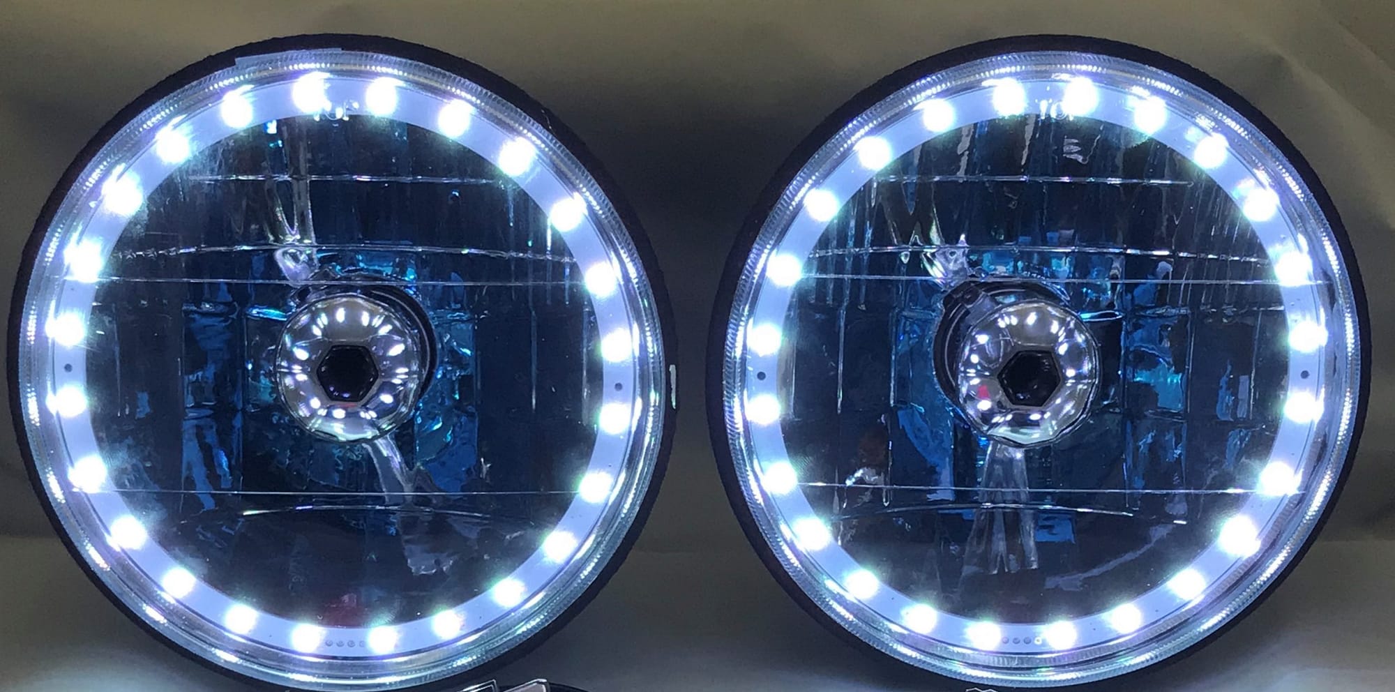 One Pair of 7 Inch Round White Diamond Multi-Color Halo Headlights with ...