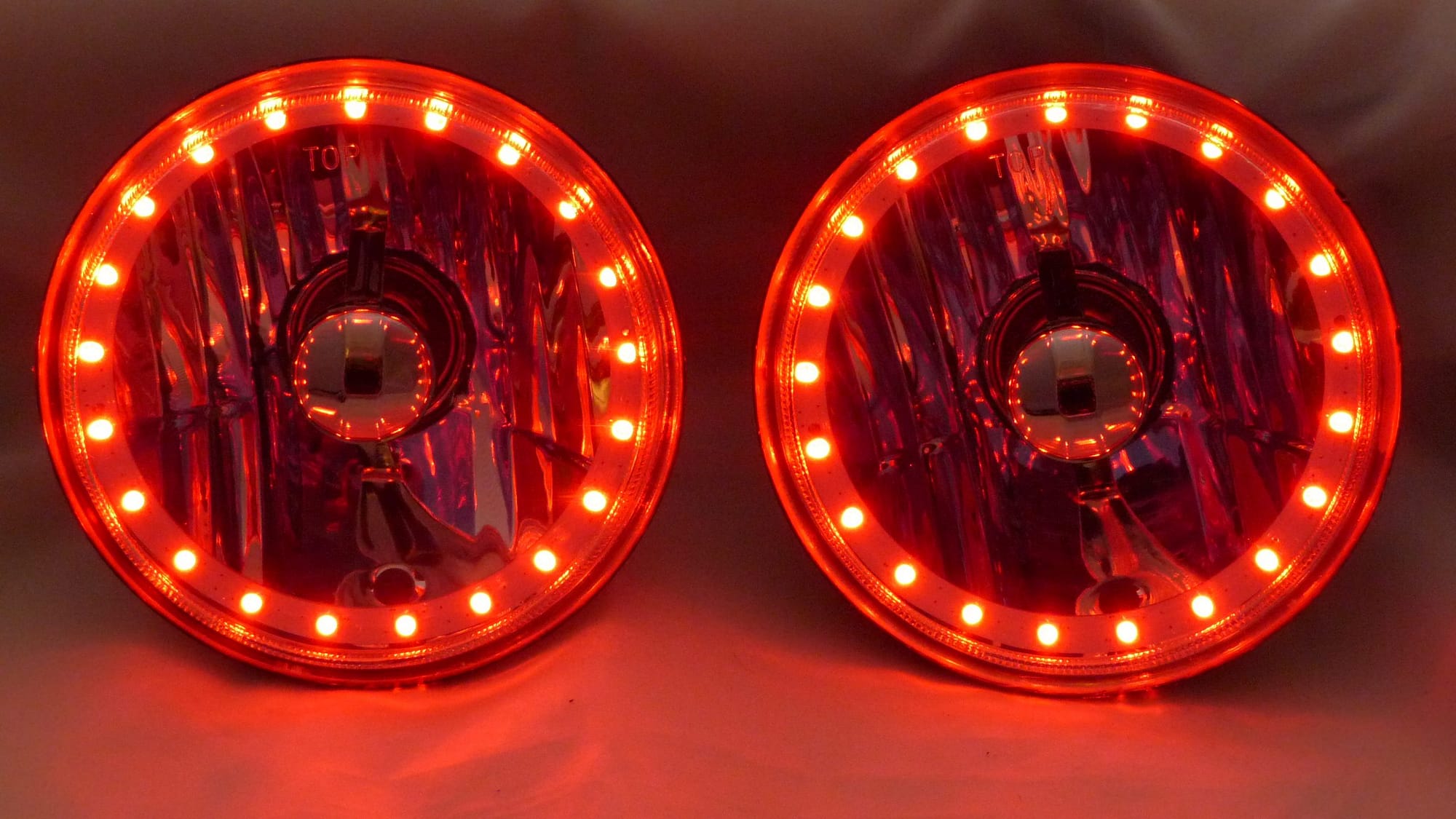 One Pair of 7 Inch Round White Diamond Multi-Color Halo Headlights with ...